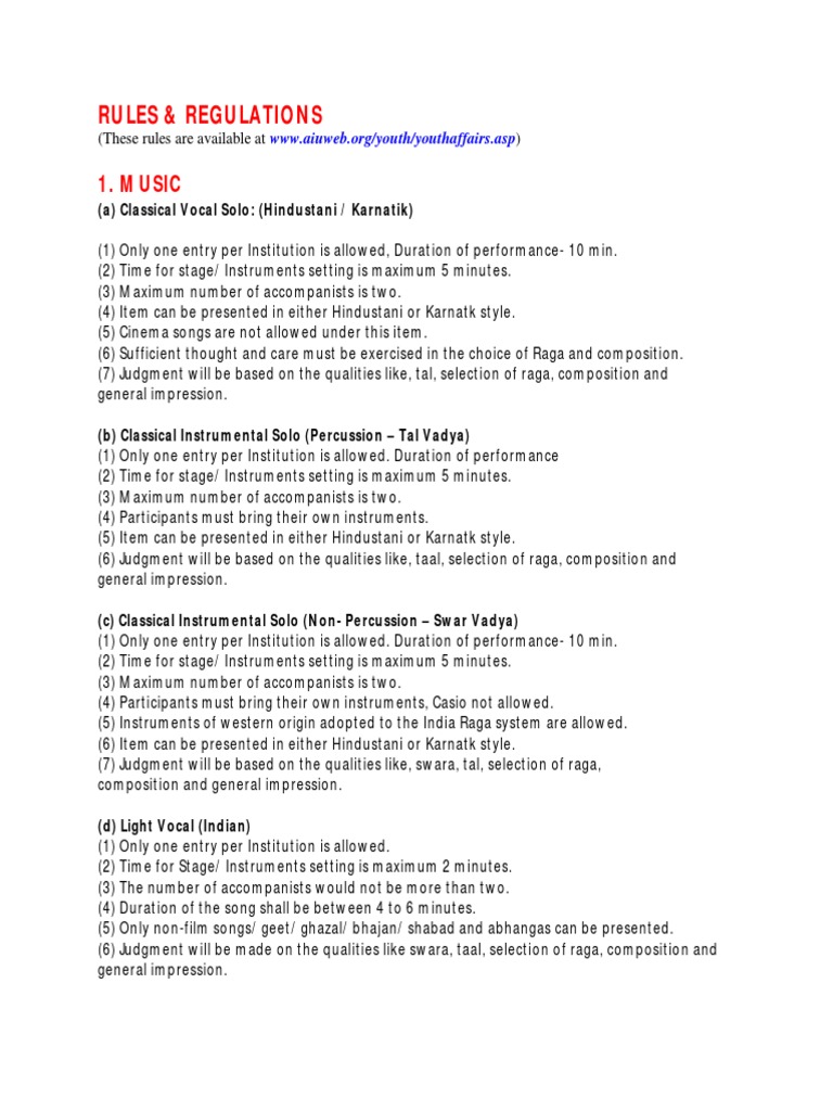 Rules & Regulations: 1. Music | Download Free PDF | Digital Camera ...