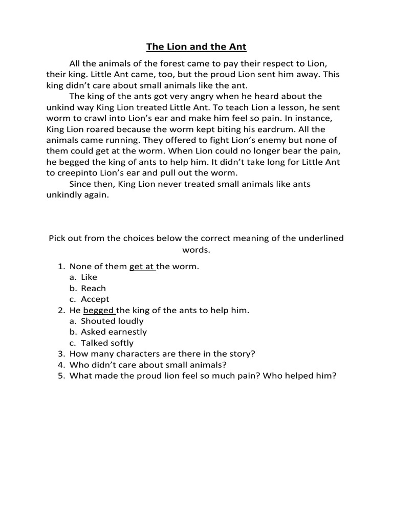 The Lion and The Ant | PDF | Elephant | Lion