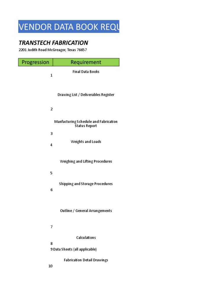 Vendor Data Book Requirements Overview | PDF | Welding | Construction