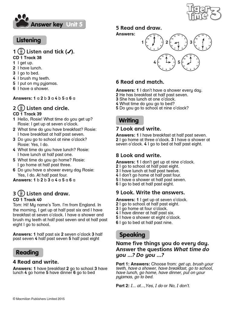 Dokumen - Tips - Tiger Time 3 U5 Test Answerkey PDF | PDF | Eating ...
