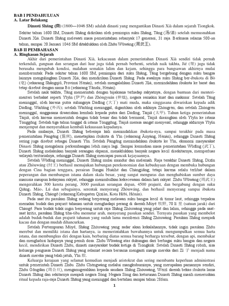 Makalah Dinasti Shang | PDF