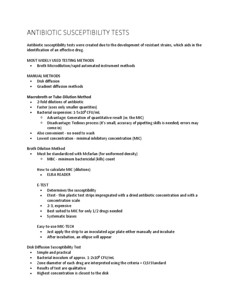 Antibiotic Susceptibility Tests | PDF | Clinical Pathology | Microbiology