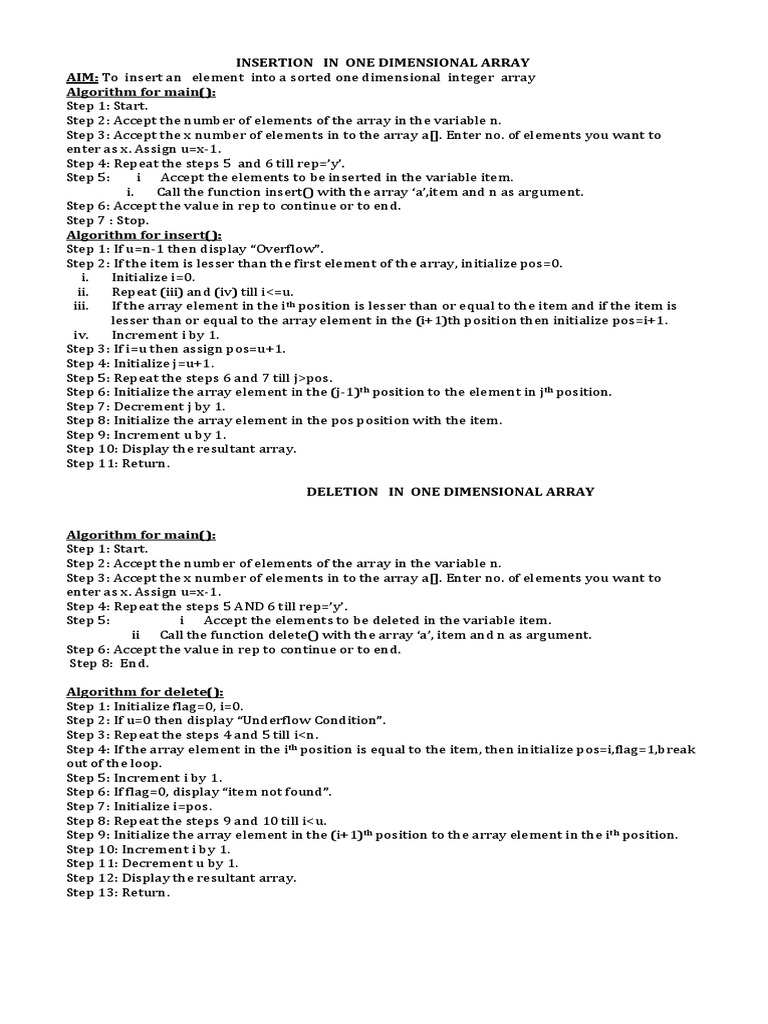 Insertion In One Dimensional Array Aim To Insert An Element Into A Sorted One Dimensional 5503