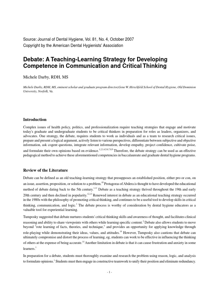 Competence Communication Debate | PDF | Dental Hygienist | Critical ...