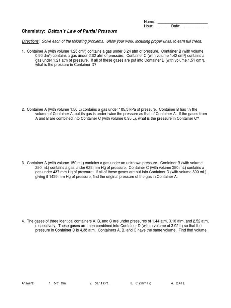 Dalton's Law of Partial Pressure: Chemistry | PDF | Gases | Pascal (Unit)