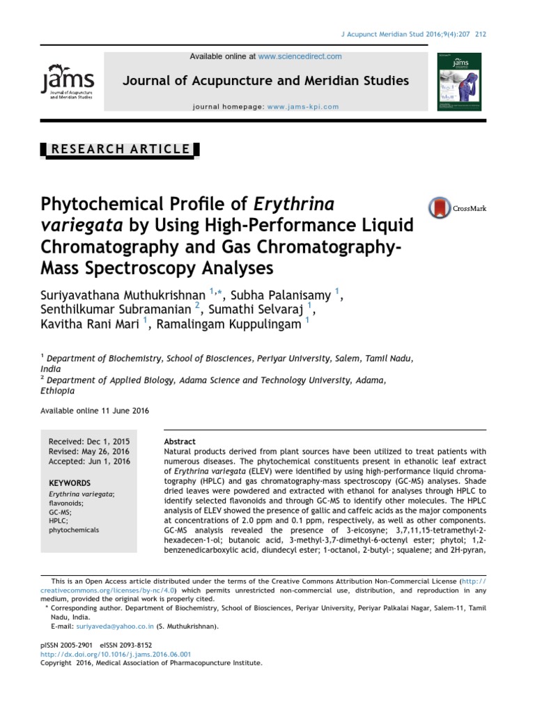 Phytochemical Profile of Erythrina Variegata by Using High Performance Liquid Chromatography and ...