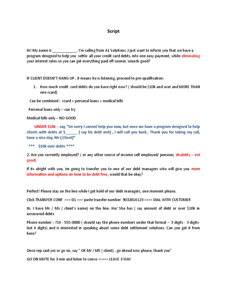 Debt Relief Program Script | PDF | Finance & Money Management