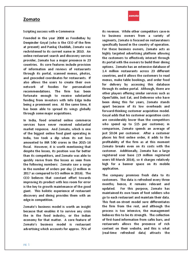 Zomato Case Study | PDF | Service Industries | Business