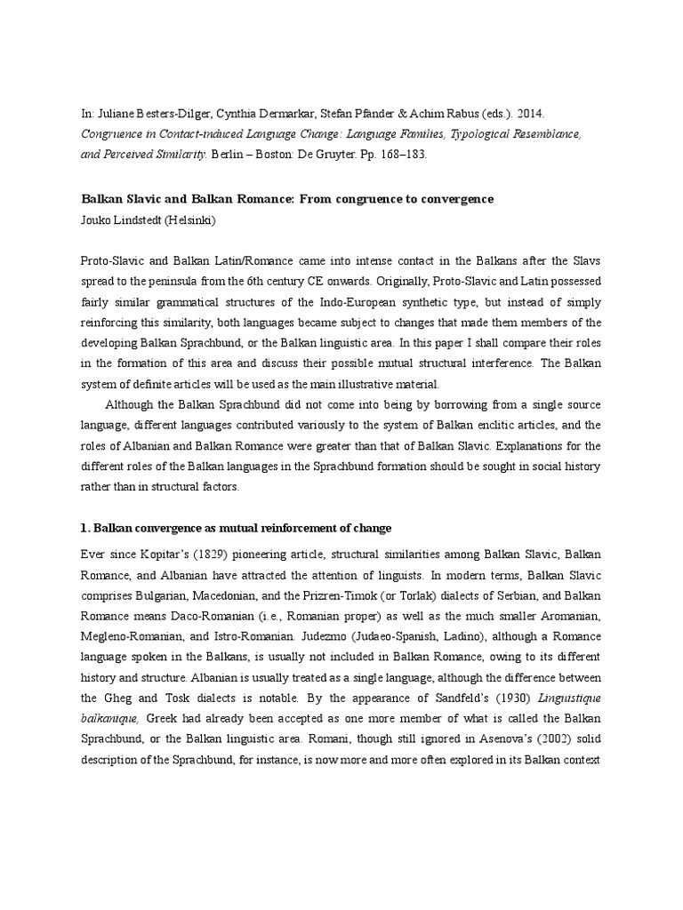 Balkan Slavic and Balkan Romance From Co PDF | PDF | Slavs ...