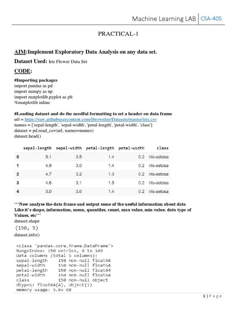 Machine Learning LAB: Practical-1 | PDF | Receiver Operating Characteristic | Principal ...