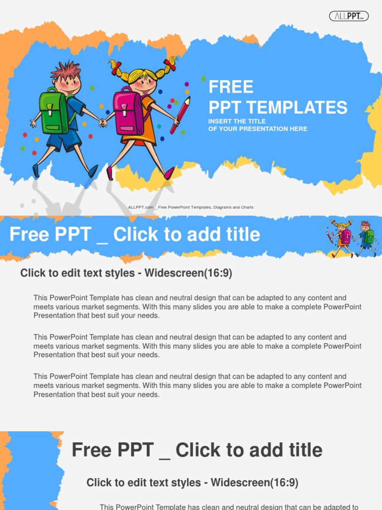 School Children Students Little Boy and Girl Kids PowerPoint Templates ...