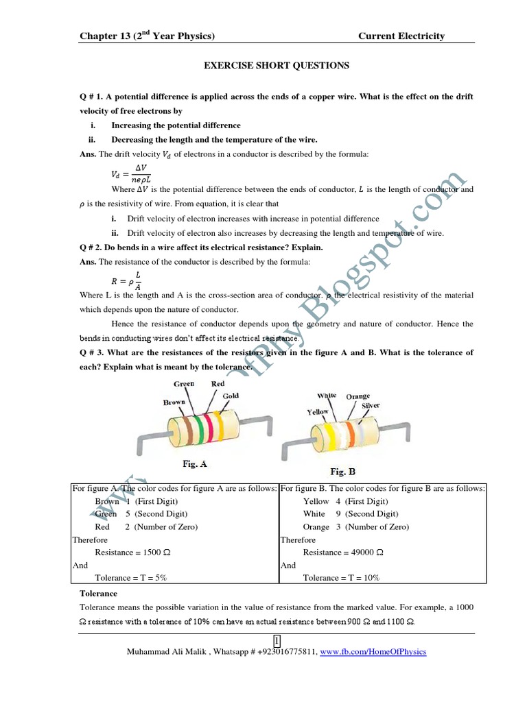 Chapter 13 (2 Year Physics) Current Electricity | PDF | Electrical ...