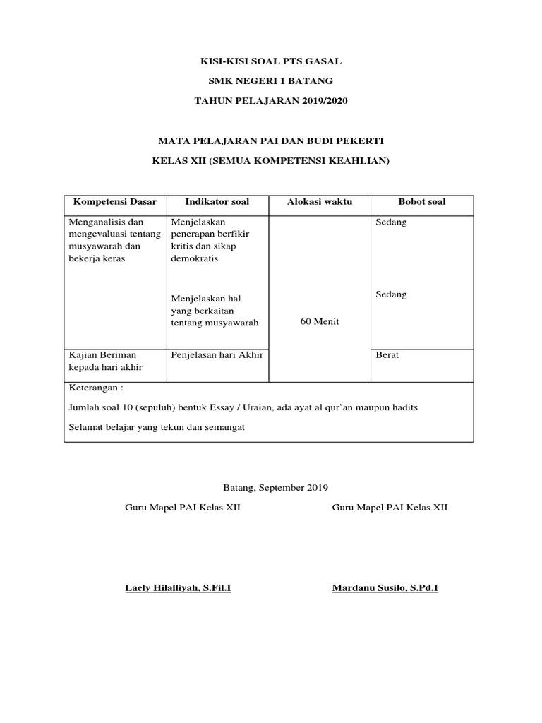 Kisi Kisi Pai Kelas Xii | PDF