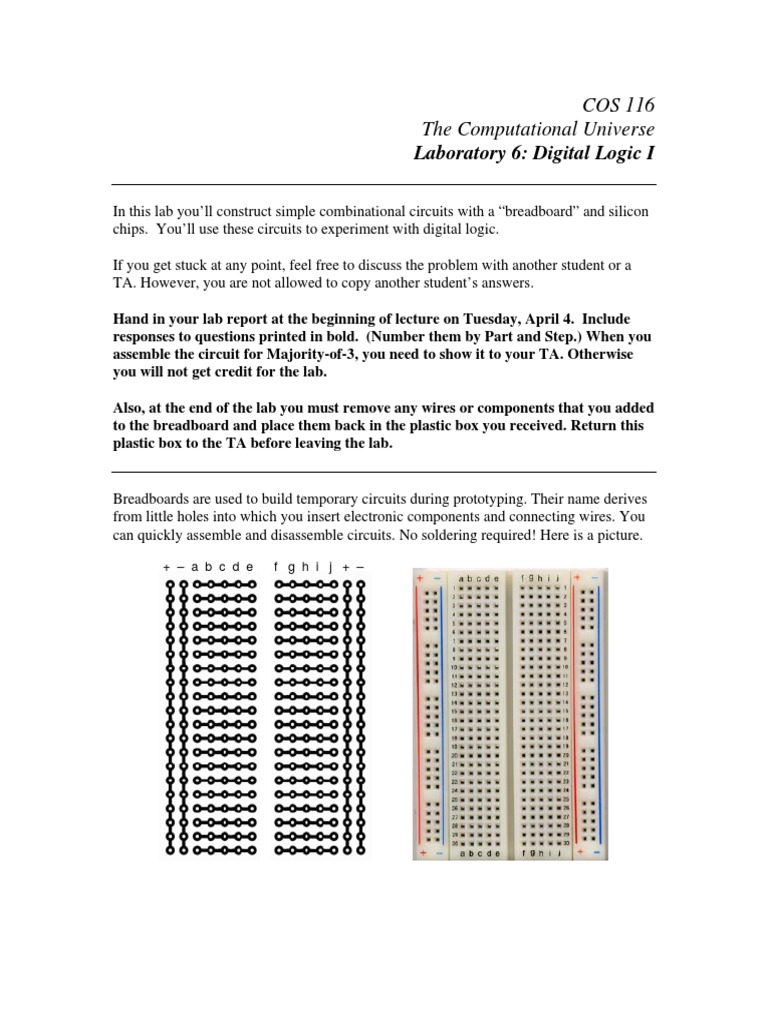 COS 116 Lab - Digital Logic Circuits | PDF | Logic Gate | Electronic ...