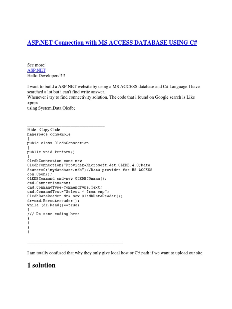 Connecting to an MS Access Database and Creating a Login Page in ASP.NET with C# | PDF ...