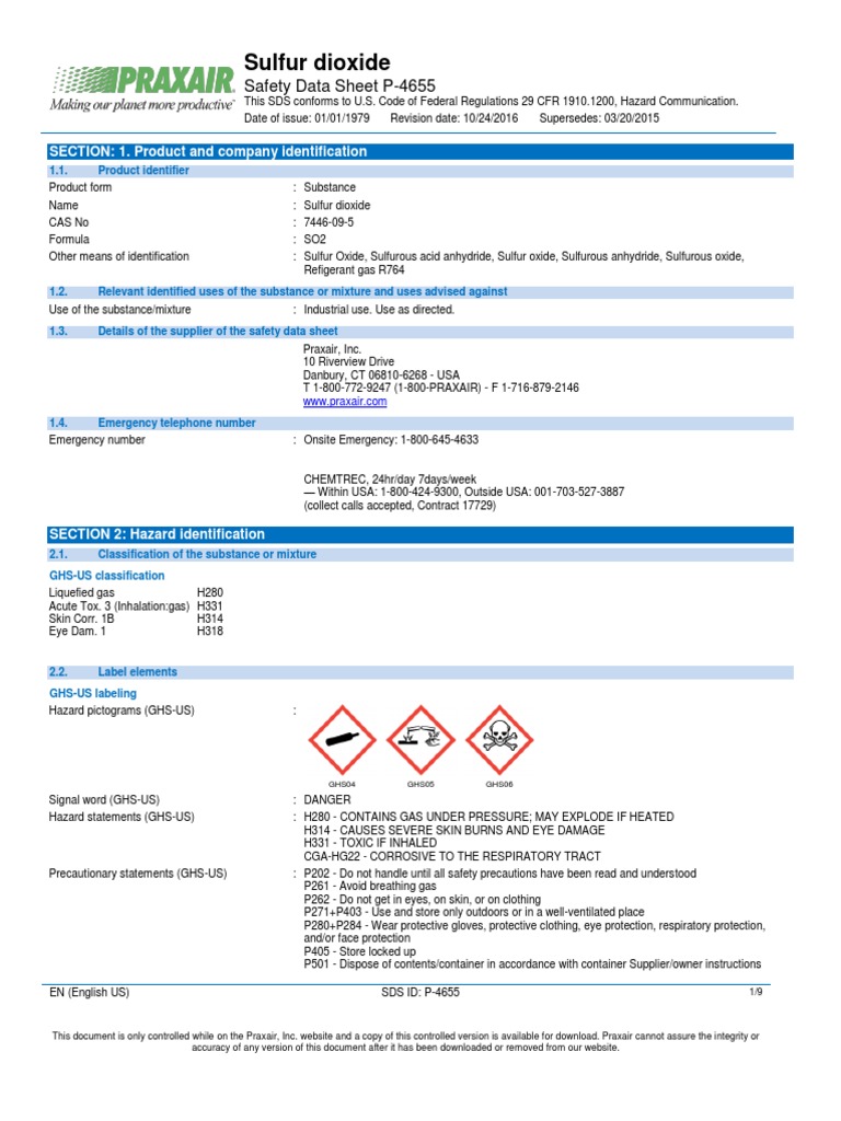 Anggit Dwi - 121160165 - Msds Sulfur Dioxide | PDF | Personal Protective Equipment | Chemistry