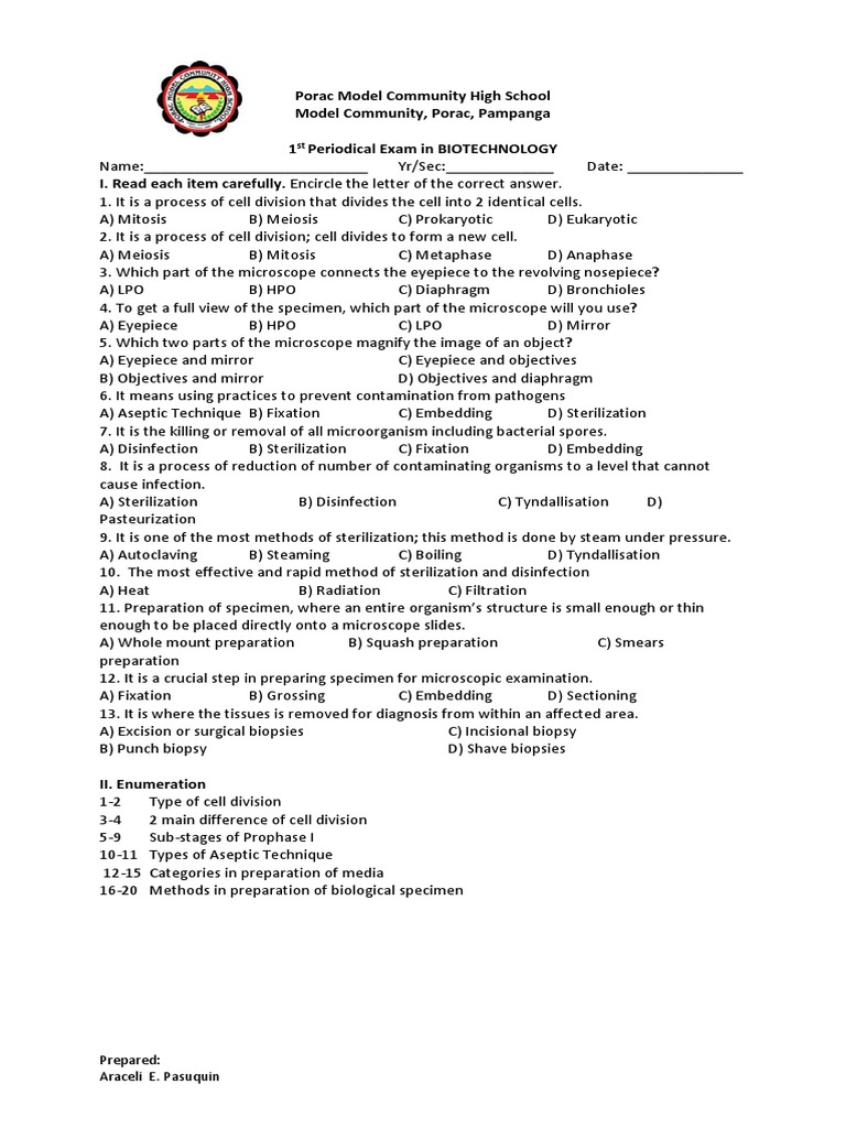 Biotechnology Exam Questions | PDF | Sterilization (Microbiology) | Mitosis
