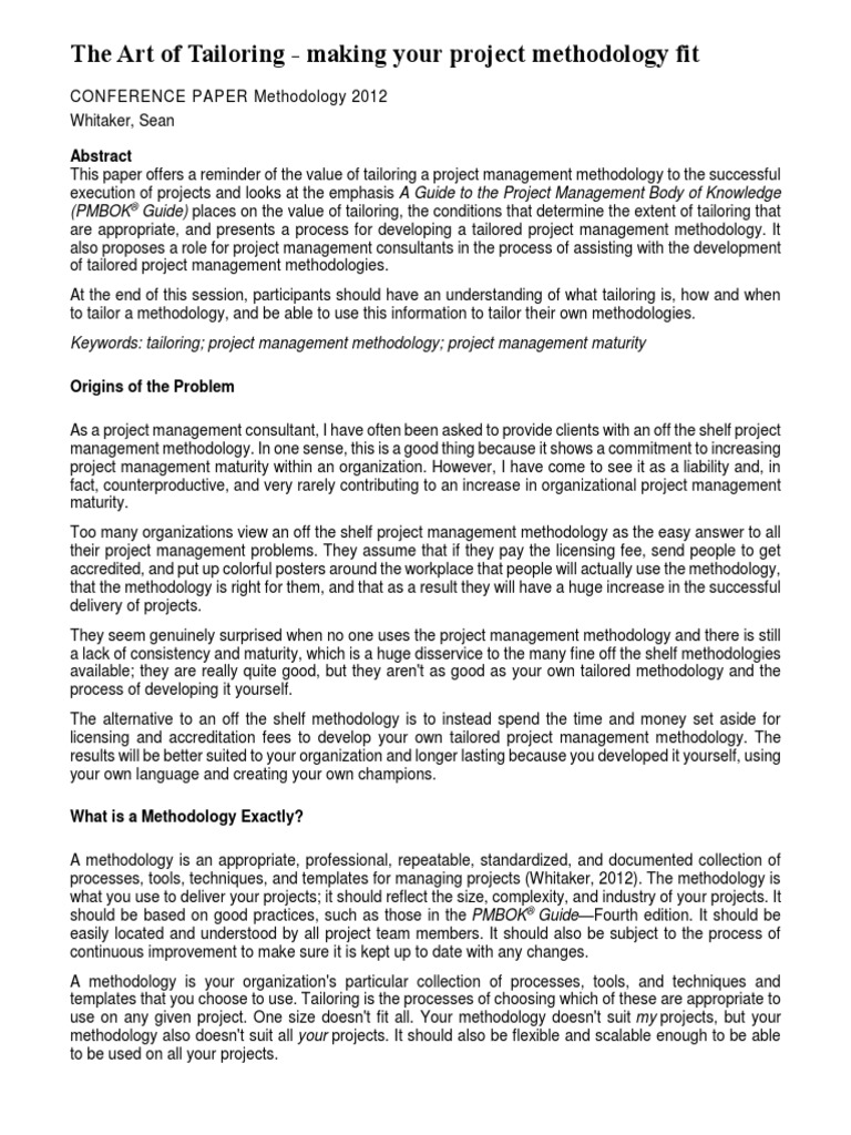 The Art of Tailoring - Making Your Project Methodology Fit | PDF ...