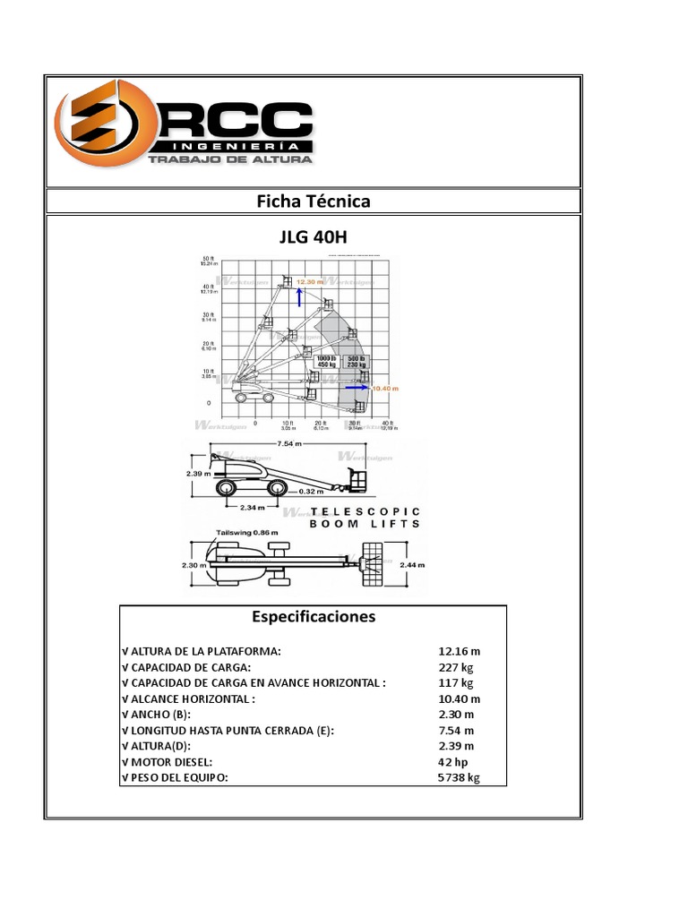 Anexo 1 - Ficha Técnica ManLift JLG 40H | PDF