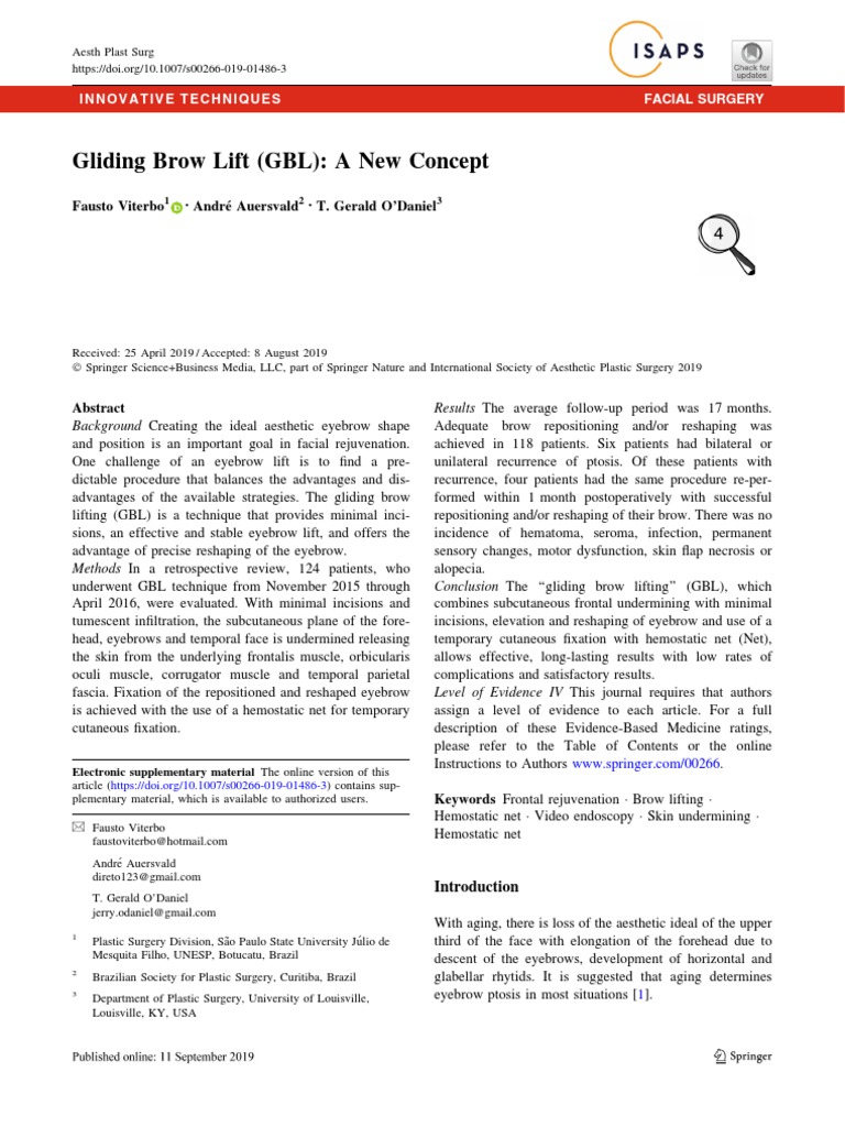 Gliding Brow Lift | PDF | Surgical Suture | Eyebrow