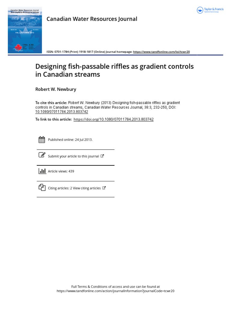 Designing Fish Passable Riffles As Gradient Controls in Canadian ...