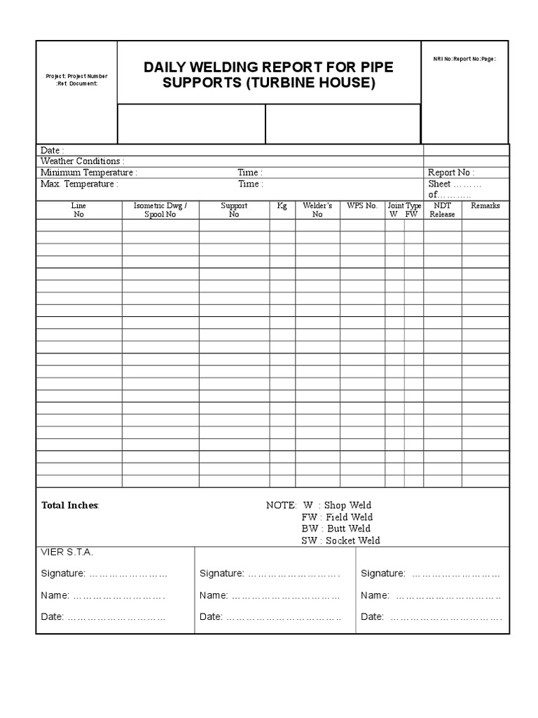 Daily Welding Report | PDF