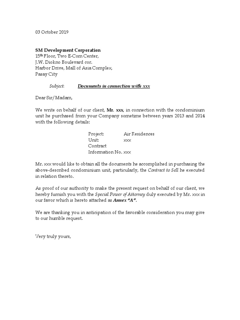 Letter SMDC Request | PDF
