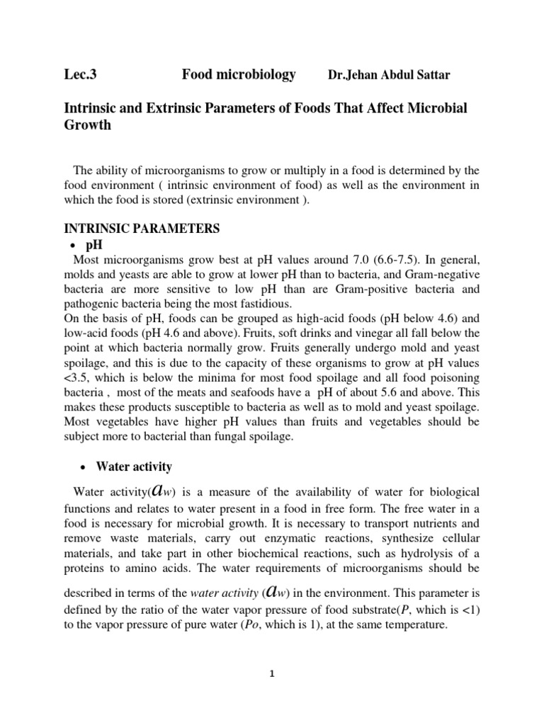 Lec 3 Food Microbiology Intrinsic And Extrinsic Parameters Of Foods