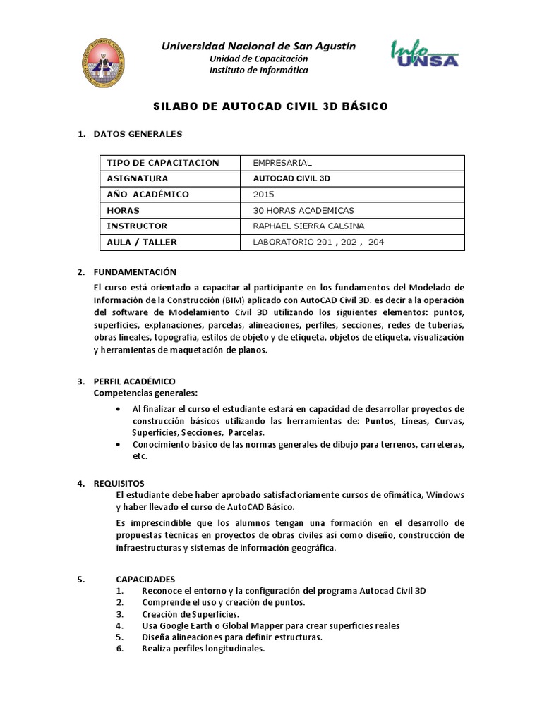 Silabus Autocad Civil 3D | PDF | Sistema de información geográfica | Software