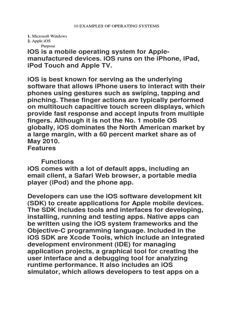 Microsoft Windows Apple iOS Purpose: 10 Examples of Operating Systems ...