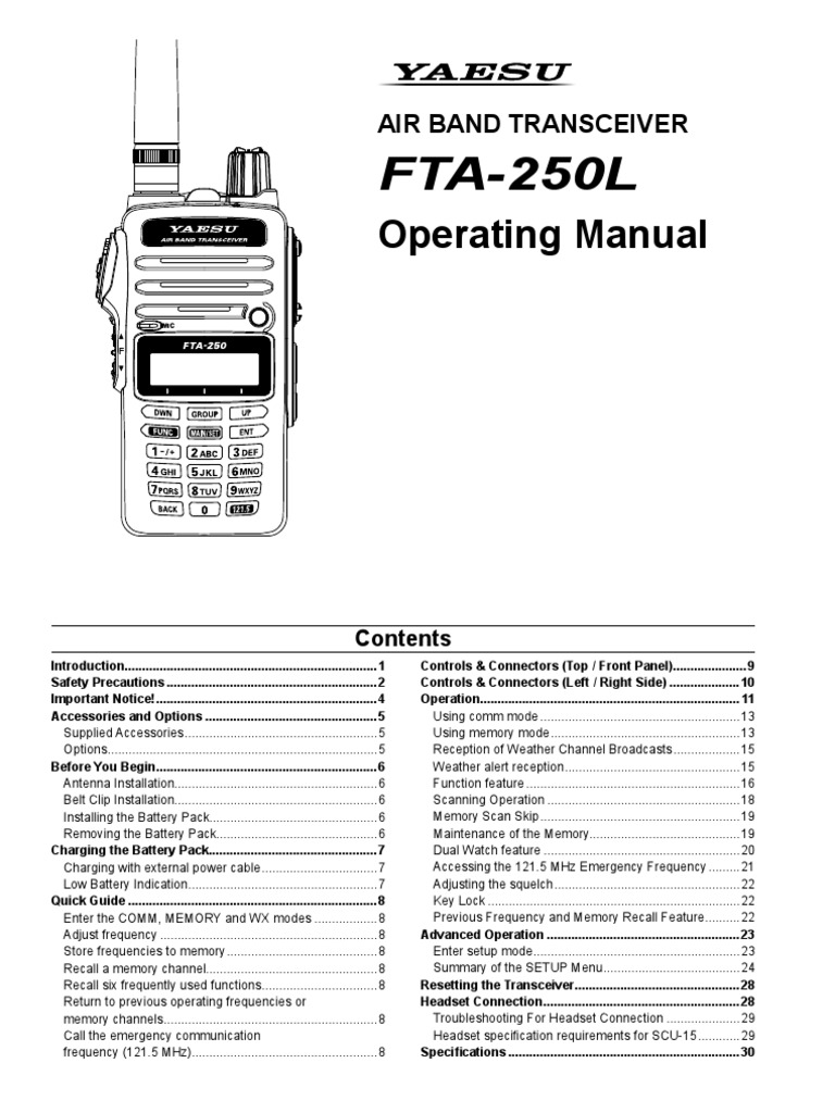 FTA-250L: Operating Manual | PDF | Battery Charger | Radio