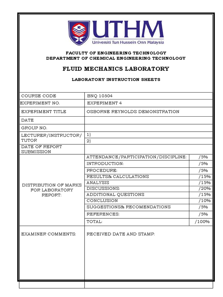 Exp 4 Osborne Reynolds Demonstration | PDF | Reynolds Number | Fluid Dynamics