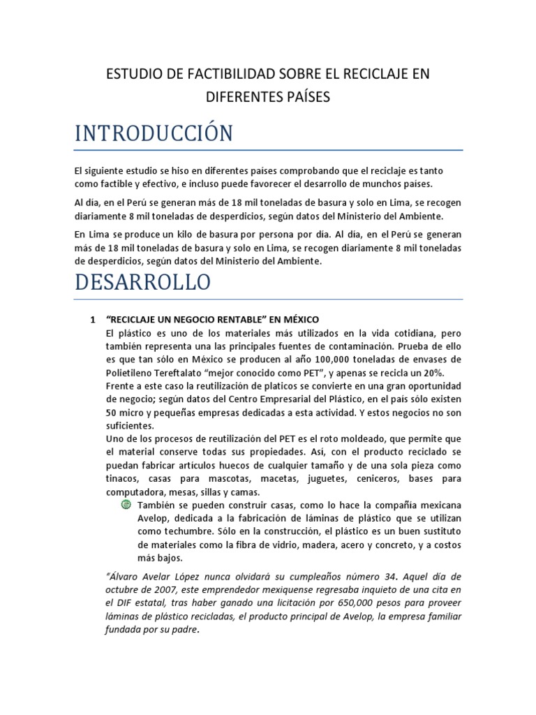 Estudio de Factibilidad | PDF | Reciclaje | Residuos
