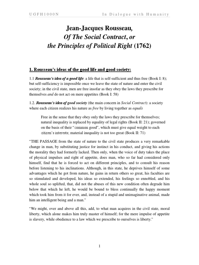 Rousseau Social Contract Notes | PDF | Social Contract | Sovereignty
