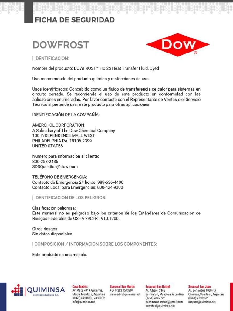Dow Frost | PDF | Toxicidad | Dióxido de carbono