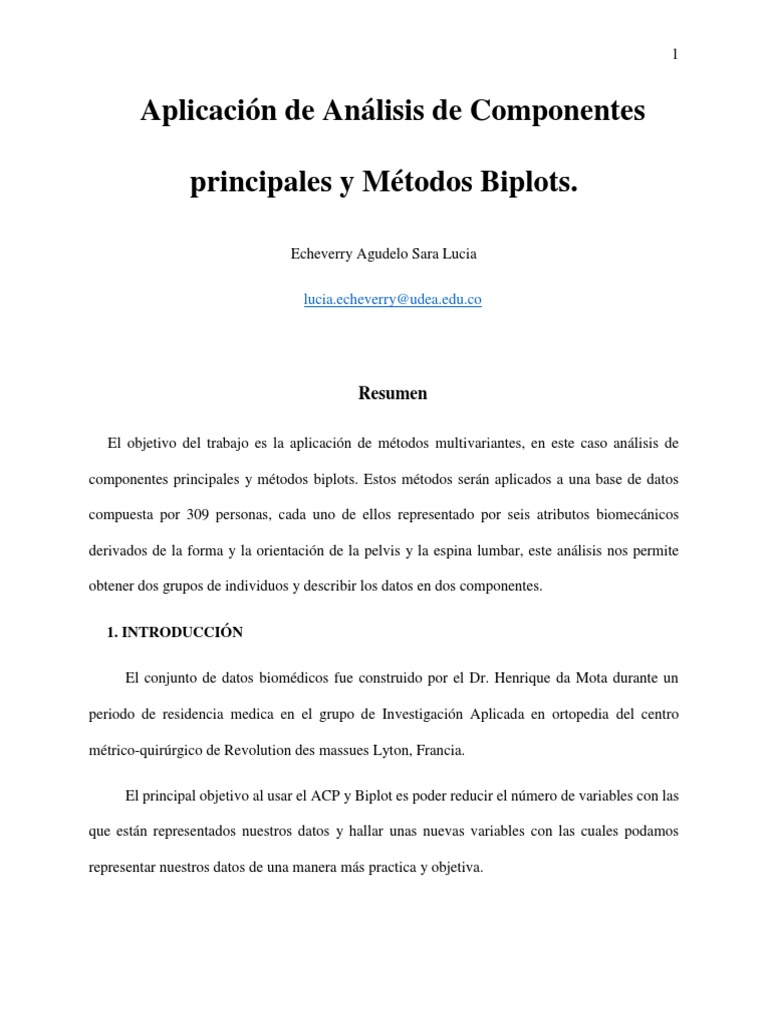 Aplicación de Análisis de Componentes Principales y Métodos Biplots ...