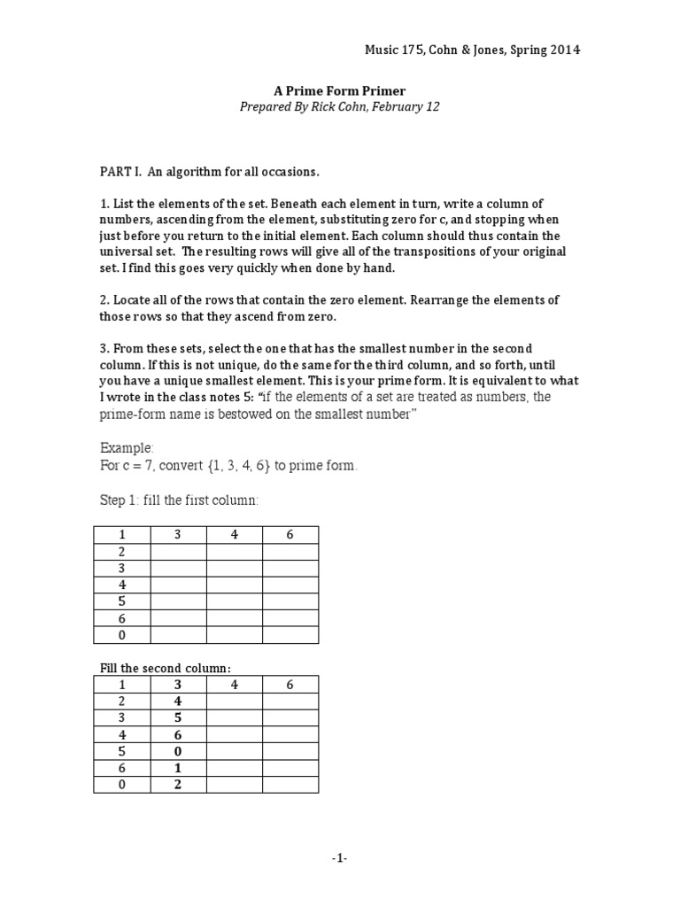 A Prime Form Primer: Prepared by Rick Cohn, February 12 | PDF ...