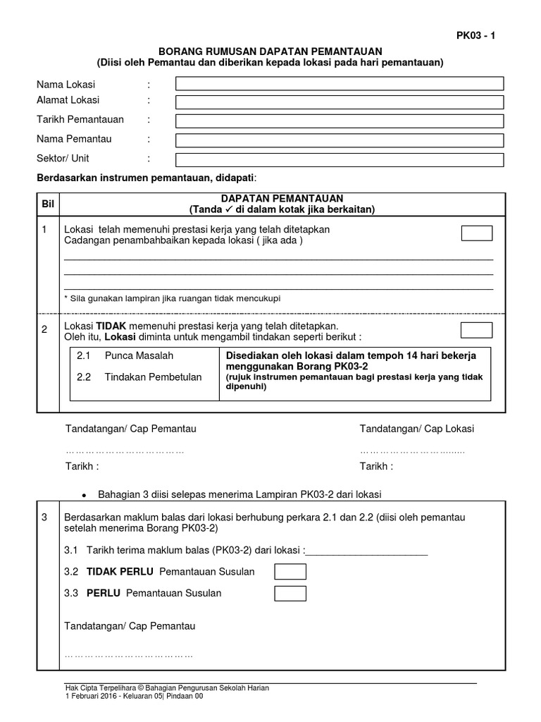 PK03 Borang Rumusan Pemantauan | PDF