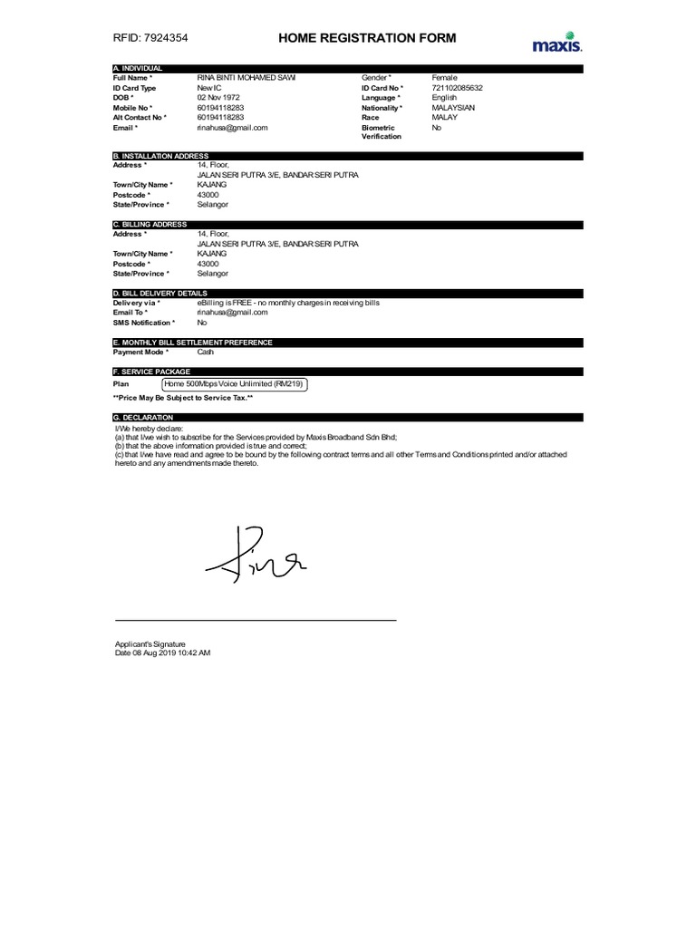 Home Registration Form: RFID: 7924354 | PDF | Voice Over Ip | Fiber To ...