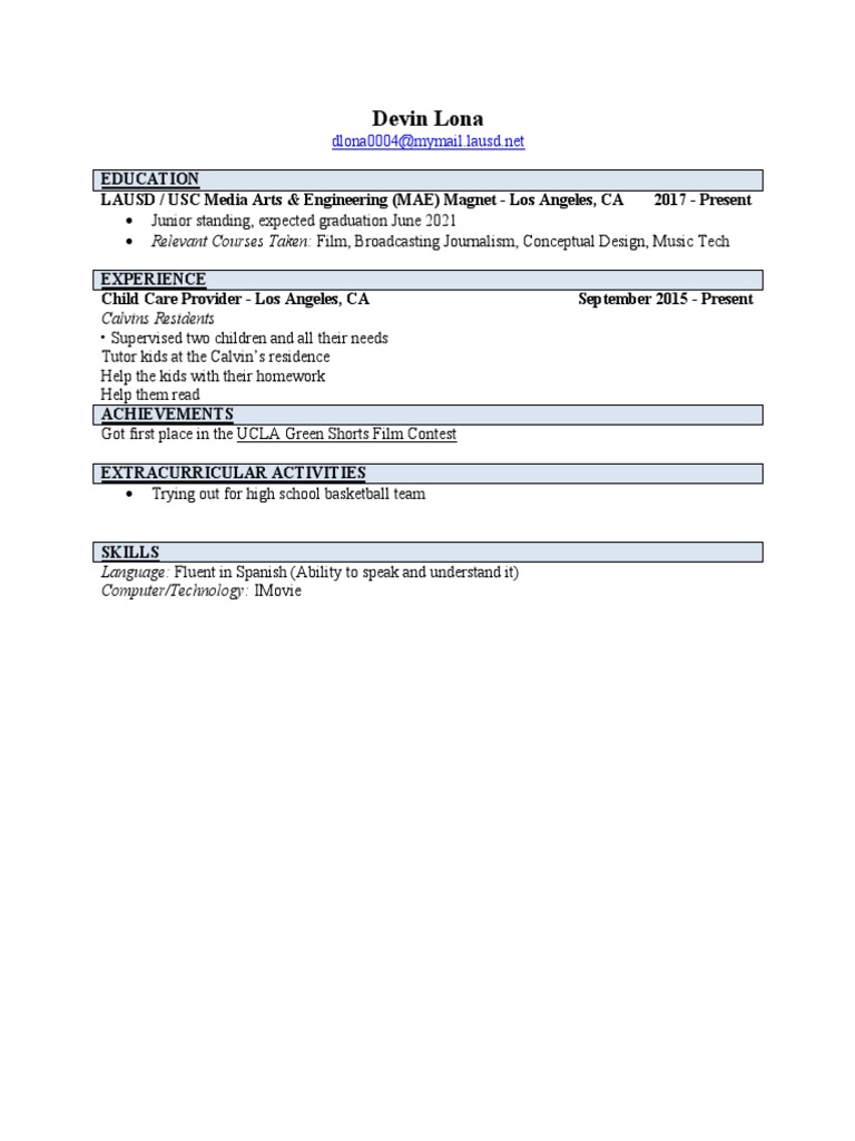 Devin Lona Resume | PDF