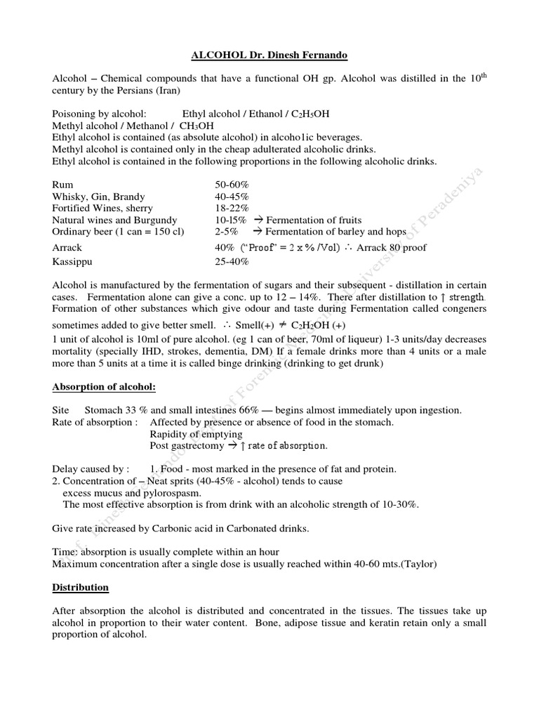 ALCOHOL Dr. Dinesh Fernando | PDF | Methanol | Alcoholic Drinks