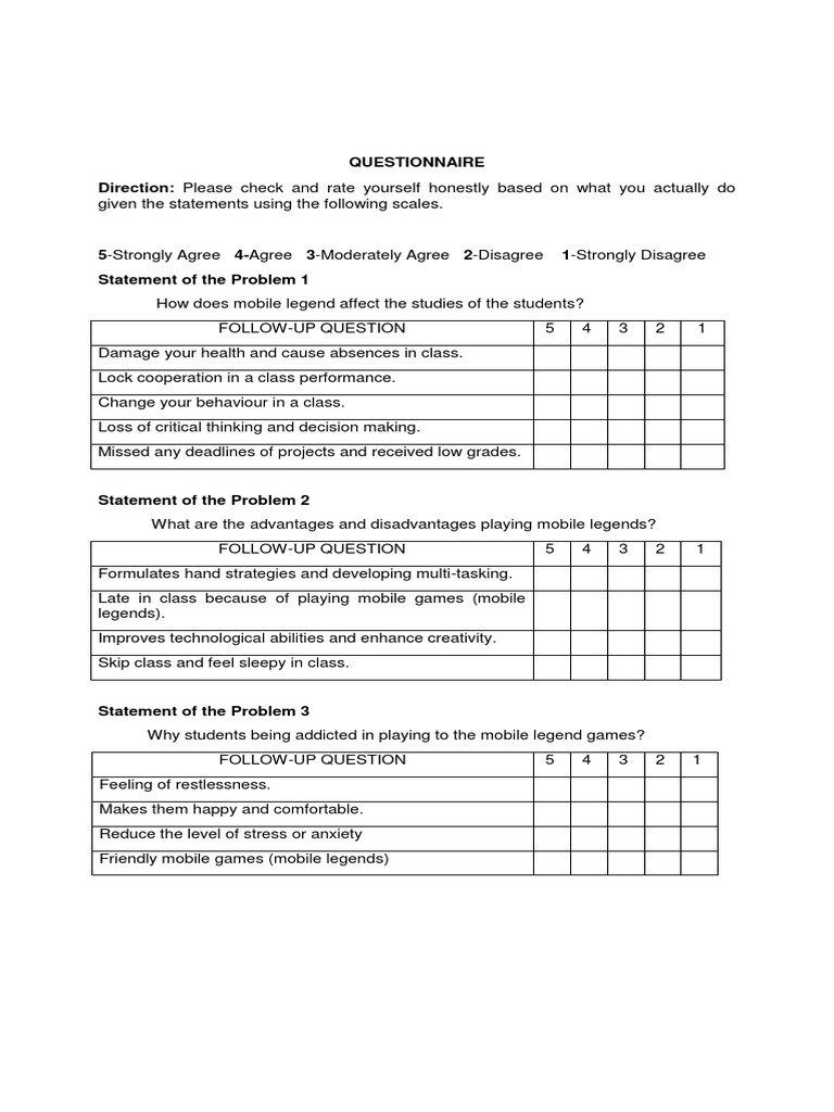 Questionnaire English | PDF