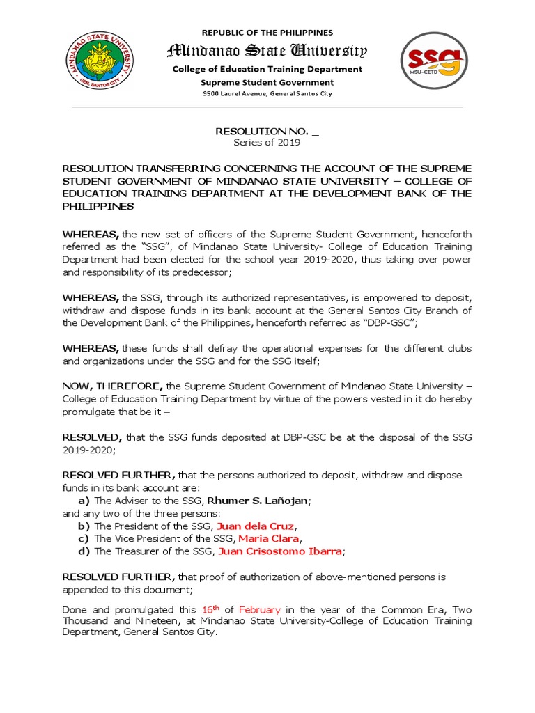 Transfer of Bank Account Resolution | Download Free PDF | Government ...