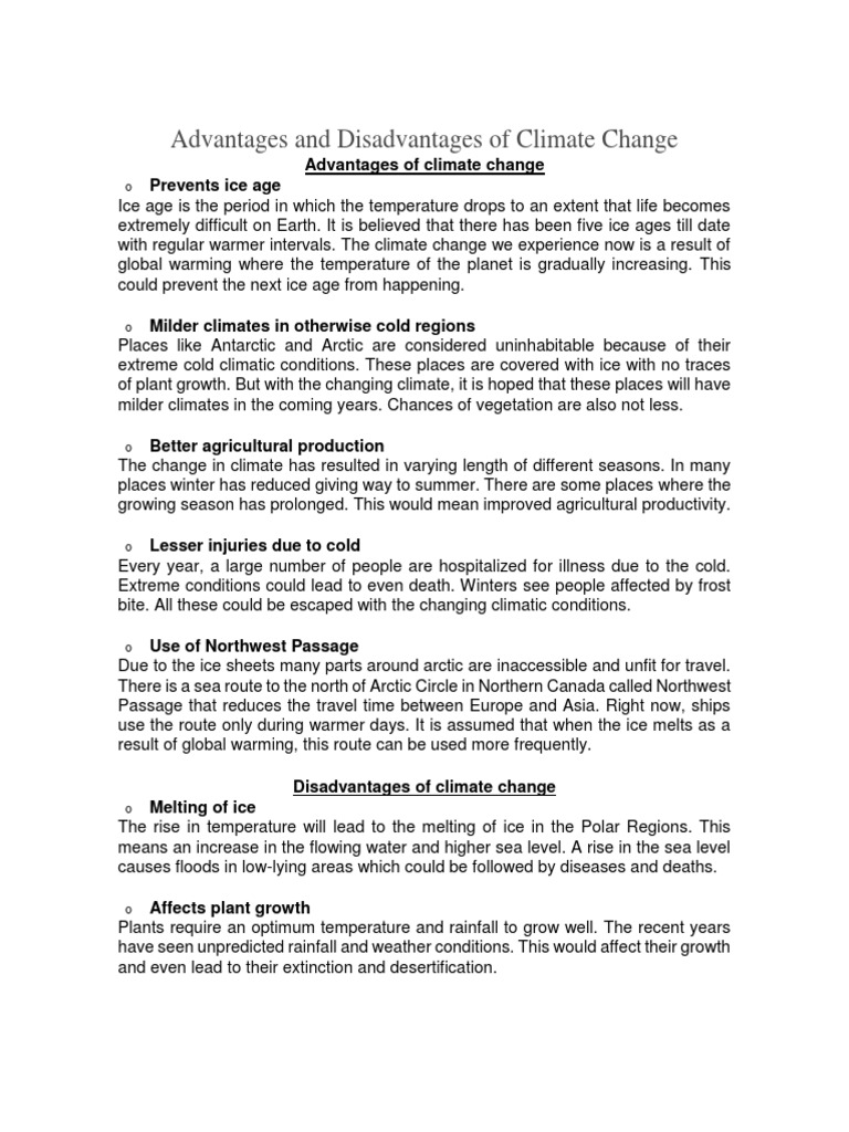 Advantages and Disadvantages of Climate Change | PDF | Climate Change | Ice