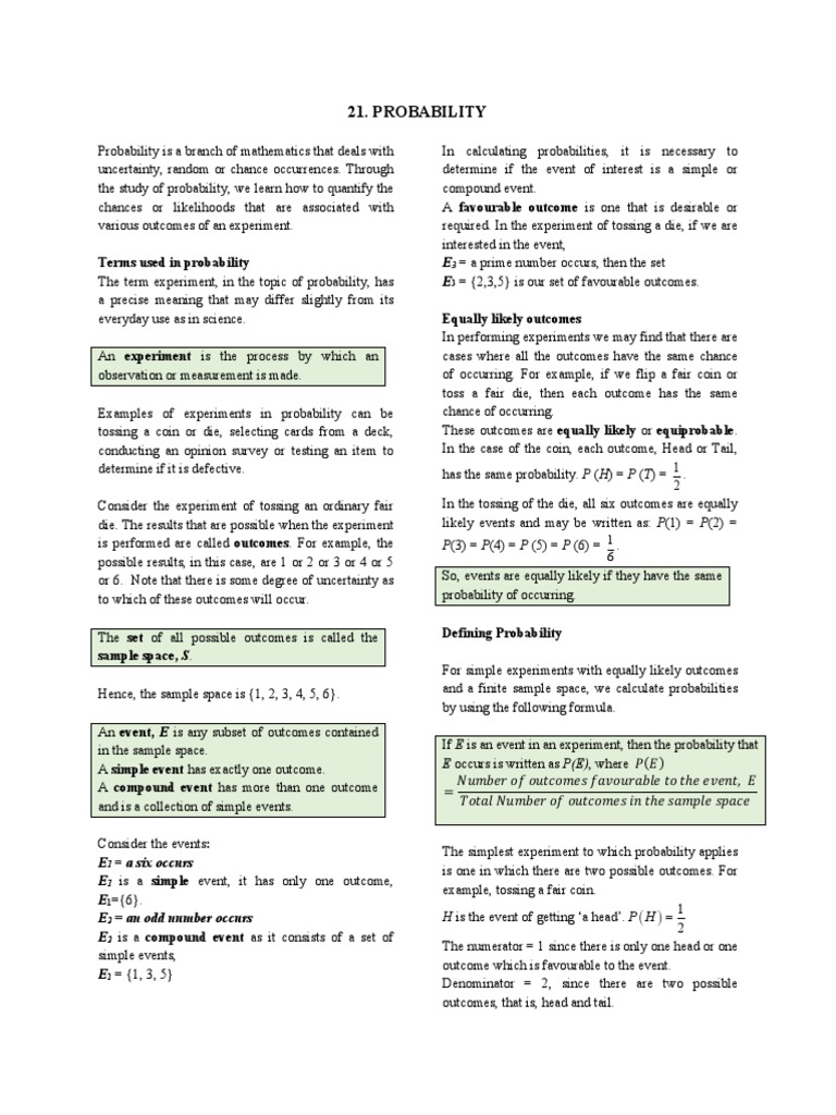 21 Probability PDF | PDF | Probability | Random Variable