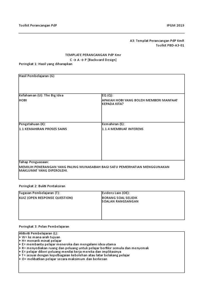 Template Perancangan PDP KMR - SK Datong | PDF