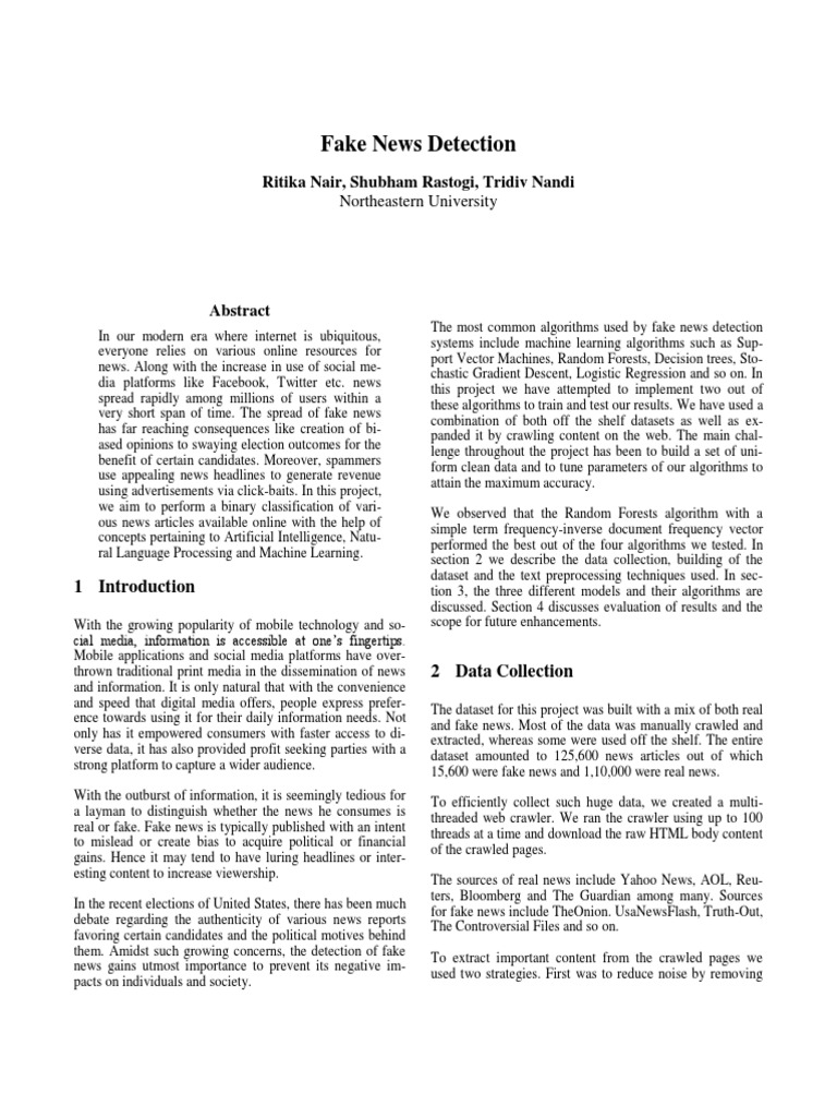Fake News Detection Project Report Statistical Classification