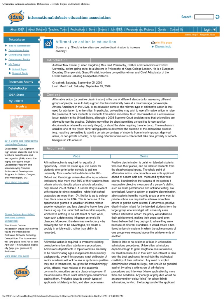 Affirmative Action in Education Debate | PDF | Affirmative Action ...