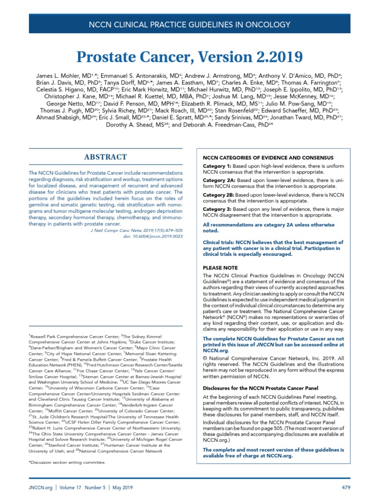 Prostate Cancer, Version 2.2019: NCCN Clinical Practice Guidelines in ...
