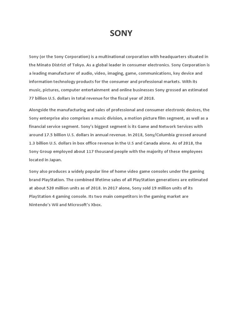 Sony's Global Electronics Business | PDF | Sony | Video Game Consoles